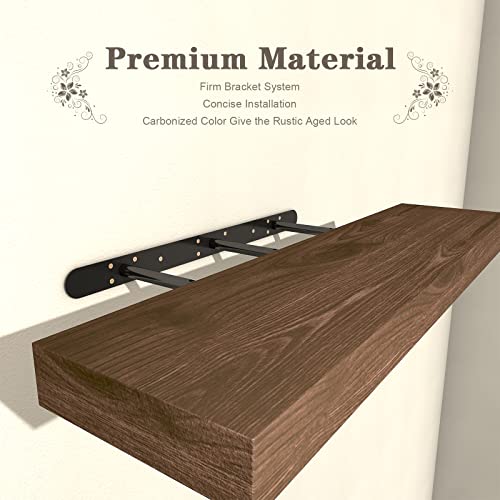 FALANZATH Floating Shelves Wall Mounted Set of 2, Rustic Wood Wall Storage Shelves for Bedroom, Living Room, Bathroom, Kitchen, Office (36 inch, Carbonized Black)