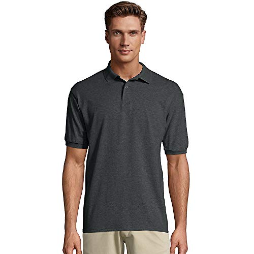 Hanes Men's Cotton-Blend EcoSmart Jersey Polo Charcoal Heather