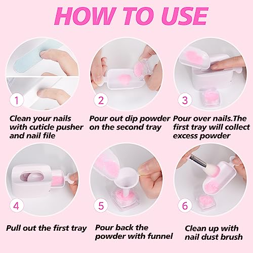 Dip Powder Recycling Tray System, Portable Dip Powder Nail Kit Starter Set with Scoop, Nail Dust Brush, Metal Dual Head Cuticle Pusher and Nail File, Dipping Nail Art Manicure Accessories Makeup Tool