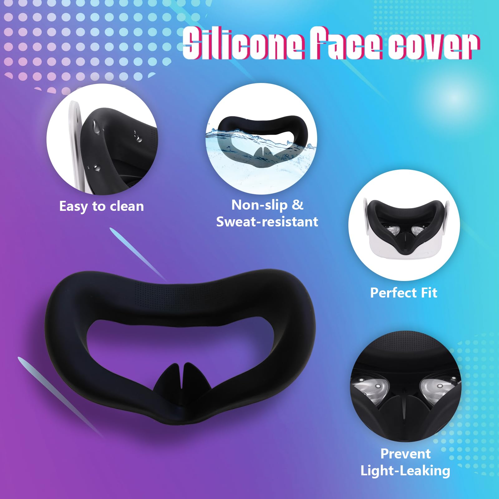 LEABBY 2Pcs VR Silicone Face Cover for Oculus Quest 2,Light-Thin VR Face Pads,Waterproof Anti-Dirty Replacement Facial Cushion VR Pads Accessories (2Pcs/Red+Blue)
