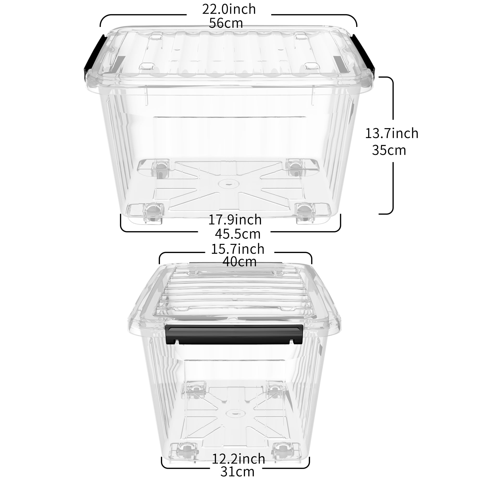 Cetomo Plastic Storage Bin Box Stackable and Nestable with Lid and Secure Latching Buckles, Clear, 60Qt x 6, Pack of 6