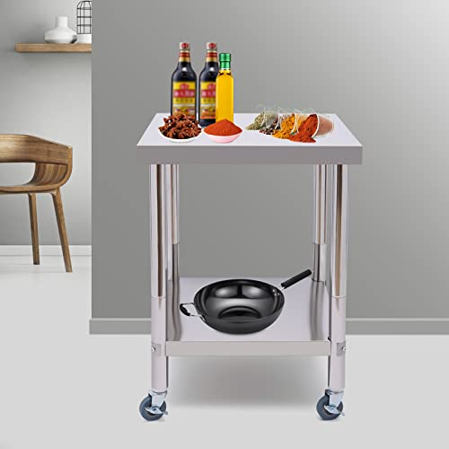 Food Prep Stainless Steel Table, Commercial Heavy Duty Food Prep Worktable, Work Table with Under-shelf Suitable for Restaurant, Home, Medical Offices and Hotel