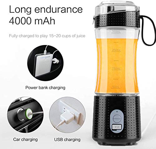 Handzee Portable Mini Blender - 13Oz USB Rechargeable Personal Size Blender | 6 Blades BPA-Free Plastic Cup Juicer For Shakes and Smoothies | Small Blender For Home Sports Outdoors Travel Blender