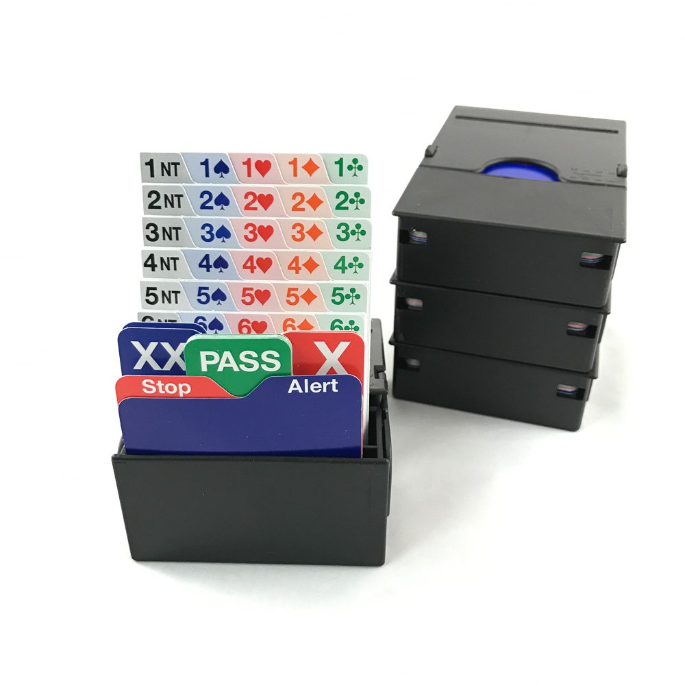 Jannersten Bid Buddy (Black) - Set of 4 Bridge Bidding Boxes with Cards + 200 Contract Bridge Score Sheets