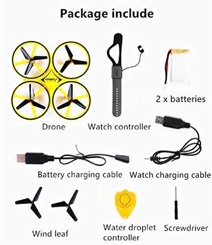 ForBEST Gesture Control Drone Rc Quadcopter Aircraft Hand Sensor Drone with Smart Watch Controlled, 2 batteries, 360° Flips, Led Light, 3 Modes, USB Cable, Best Gift for Kid