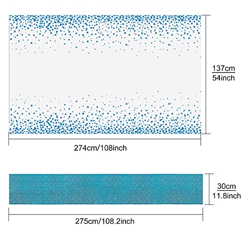 FGSAEOR Blue Tablecloth, 12x108inch Sequins Table Runners and 54x108inch Plastic Table Cloths for Party Decorations, Sparkling Party Supplies Table Cover for Indoor Outdoor Parties