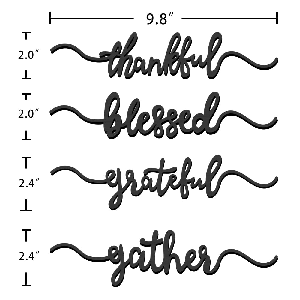 Thanksgiving Cutout Wood Table Place Card Thankful Grateful Blessed Gather Wood Word Table Decorations Fall Themed Thanksgiving Party Table Home Supplies (Black, 8)