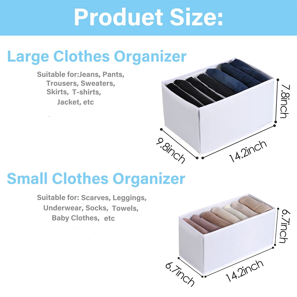 Grids Wardrobe Clothes Organizer Jeans Leggings Compartment Storage Box Closet Transparent Foldable Closet Drawer Organizer For Bedroom Set Of 2 (7 Jean gird, White)