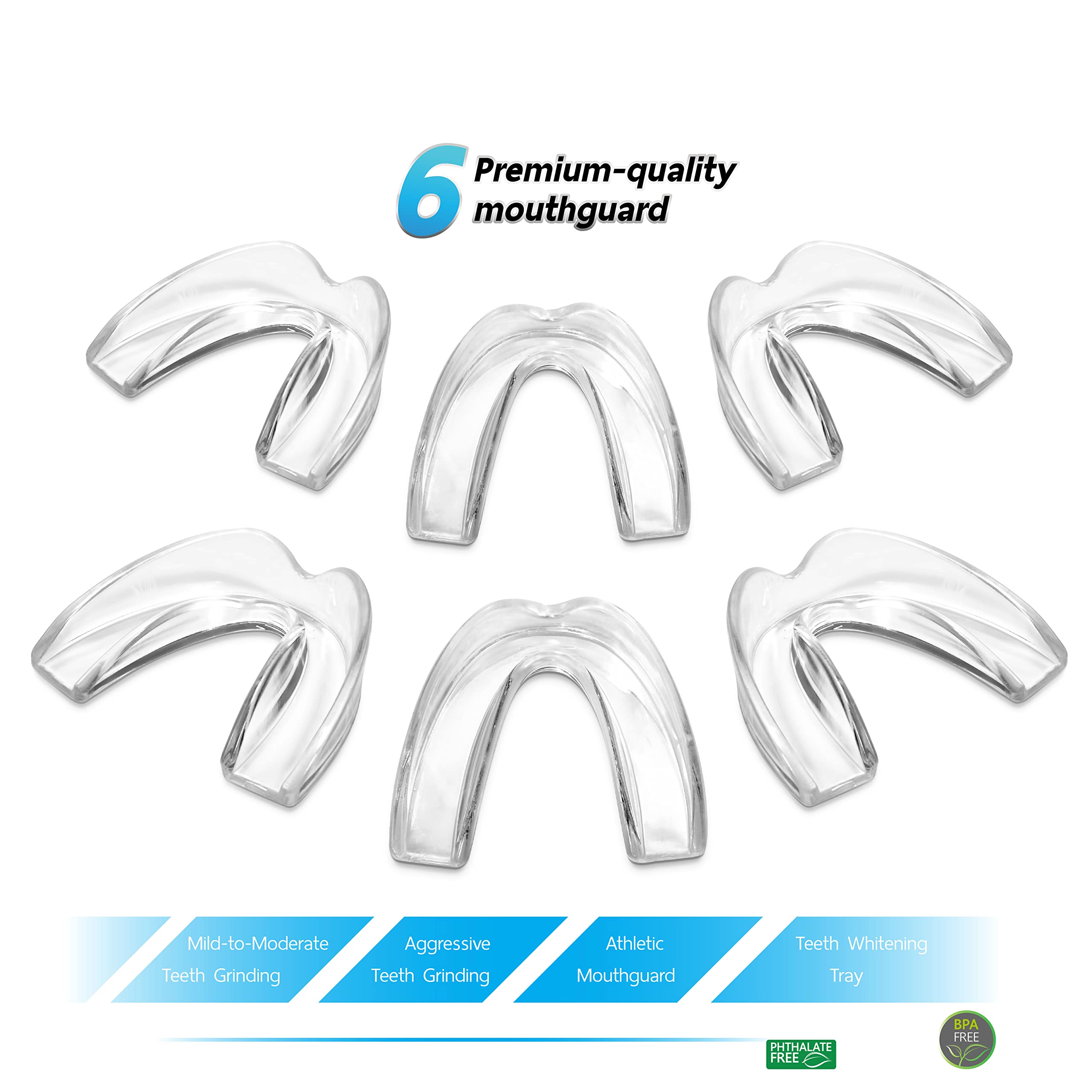 The ConfiDental - Pack of 6 Moldable Mouth Guard for Teeth Grinding Clenching Bruxism, Sport Athletic, Whitening Tray