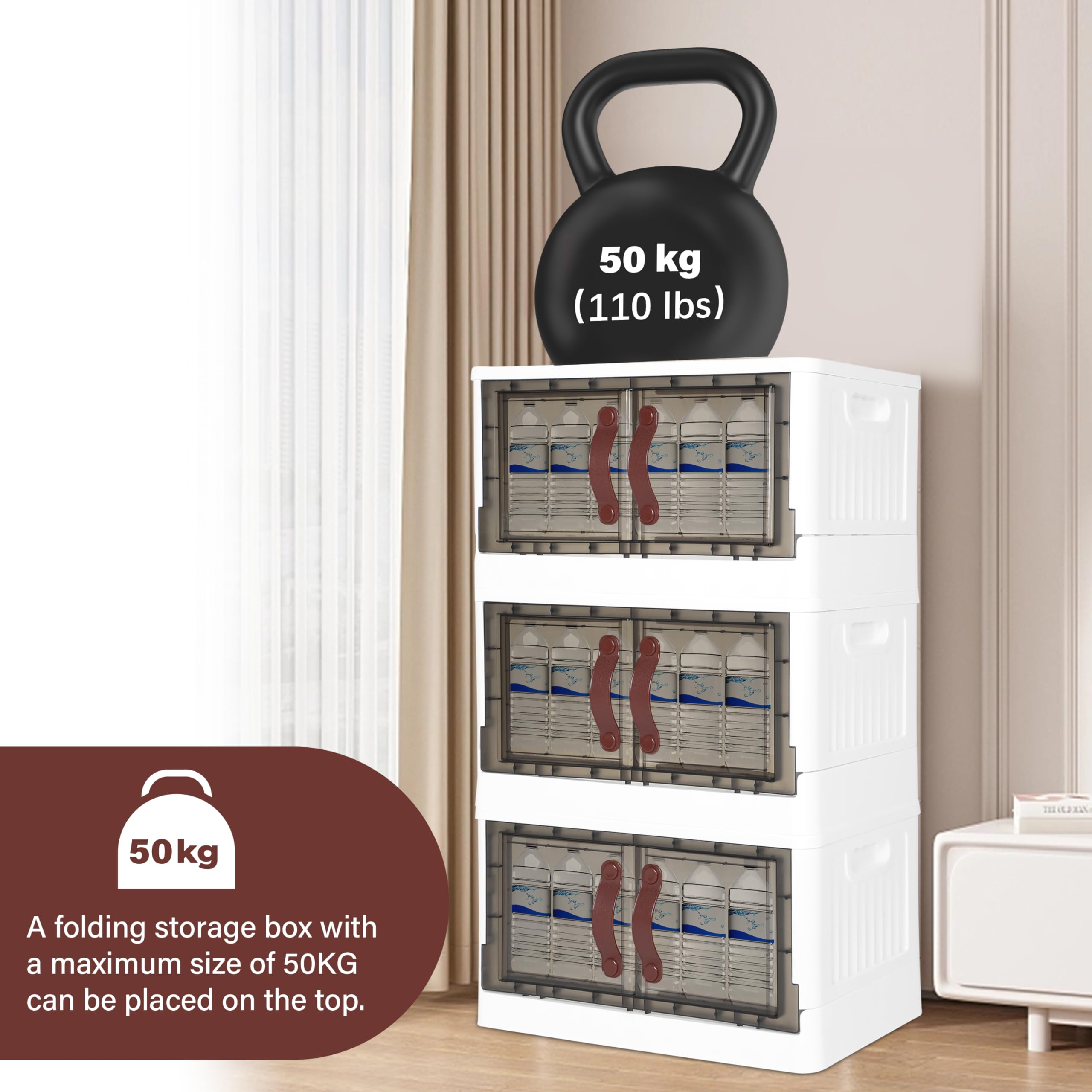 YSSOA Plastic Storage Bins with Lids, 50Gal-5 Tiers, White-Clear Brown Door