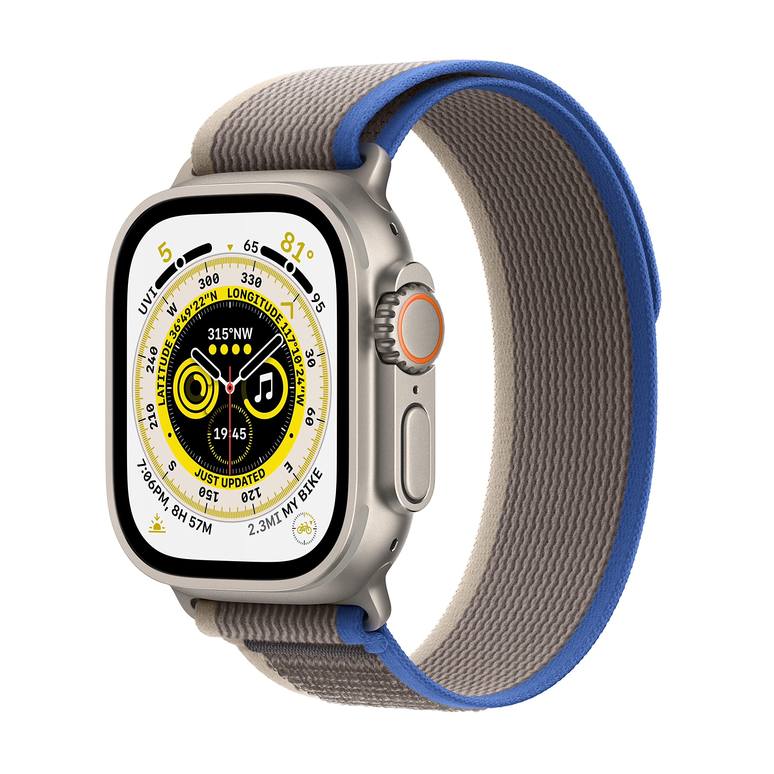 Apple Watch Ultra [GPS + Cellular 49mm] Smart Watch w/Rugged Titanium Case & Black/Gray Trail Loop S/M. Fitness Tracker, Precision GPS, Action Button, Extra-Long Battery Life, Brighter Retina Display