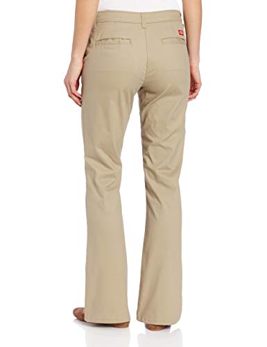 Dickies Women's Flat Front Stretch Twill Pant Slim Fit Bootcut, Desert Sand, 6