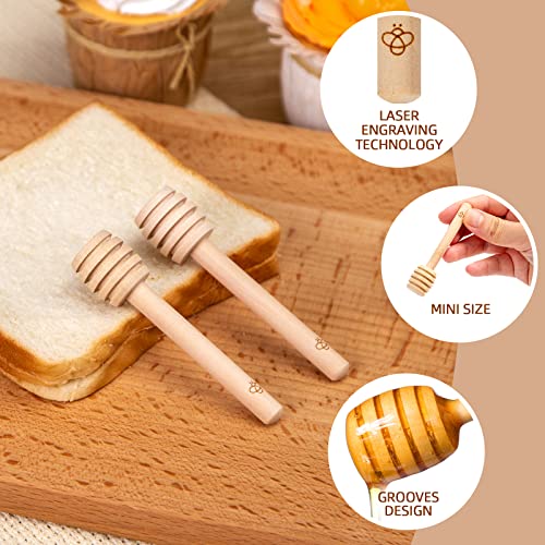 HANSGO Mini Honeycomb Stick, 55 PCS Wooden Honey Dipper Honey Wand Bee Pattern Stirrers for Honey Syrup Jam Viscous Liquid Wedding Party Favors, 3.2 Inches
