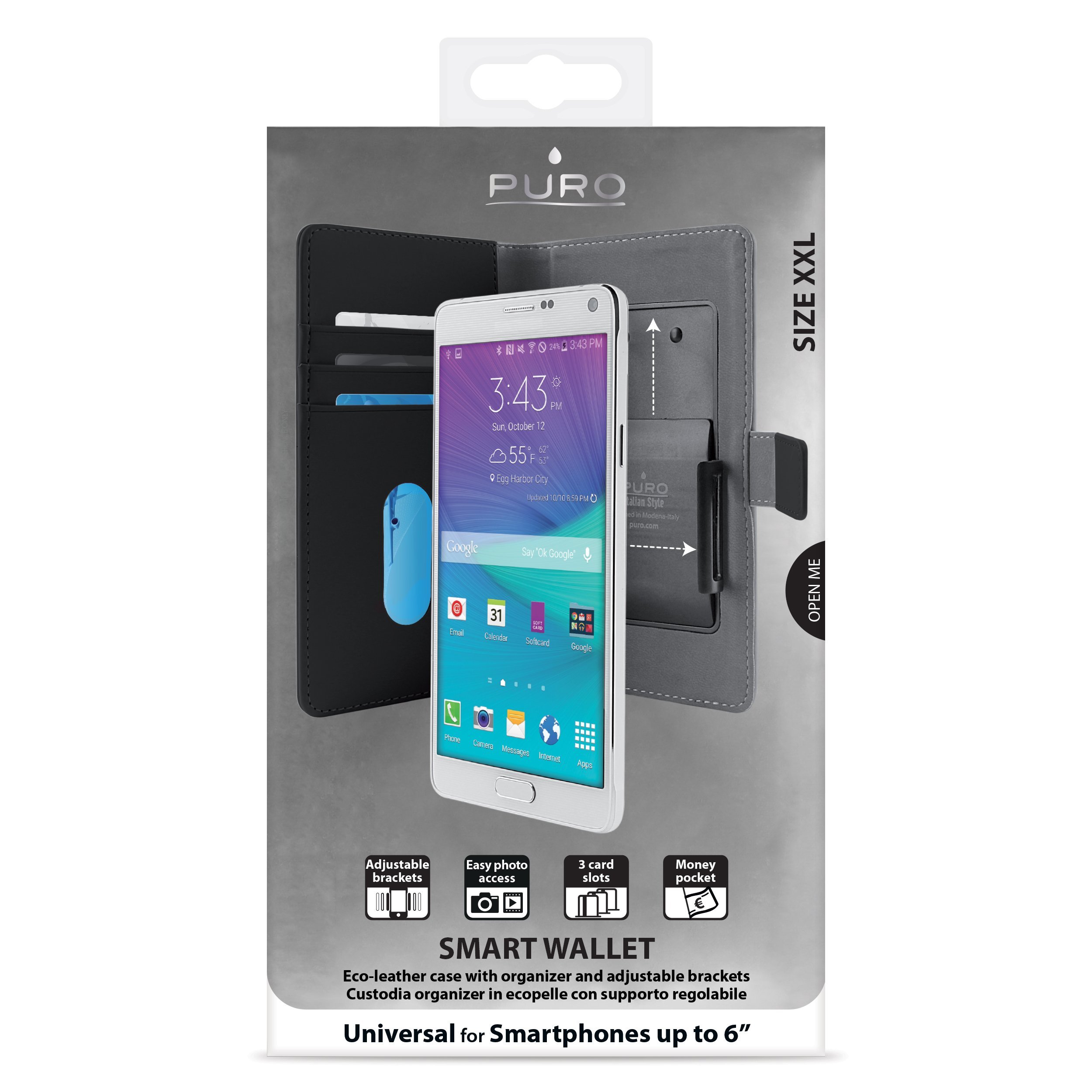 Puro Uni. Wallet PU XXL w/Sliding Holder&Card Slots -Black
