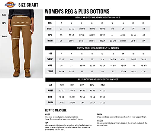 Dickies Women's Flat Front Stretch Twill Pant Slim Fit Bootcut, Black, 2