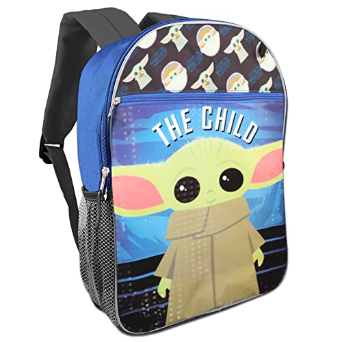 Disney Bundle Star Wars Baby Yoda School Backpack Set for Kids ~ 4 Pc Bundle With 16inch The Child School Bag, Pens, Stickers, And More | Mandalorian School Supplies