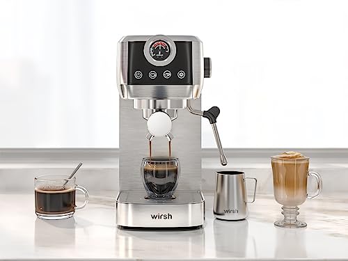 Espresso Machine, Wirsh 20 Bar Espresso Coffee Maker with Plastic Free Portafitler and Steamer for Latte and Cappuccino, Expresso Coffee Machine with Pressure Gauge, Touch Screen, Full Stainless Steel (Home Barista Plus)