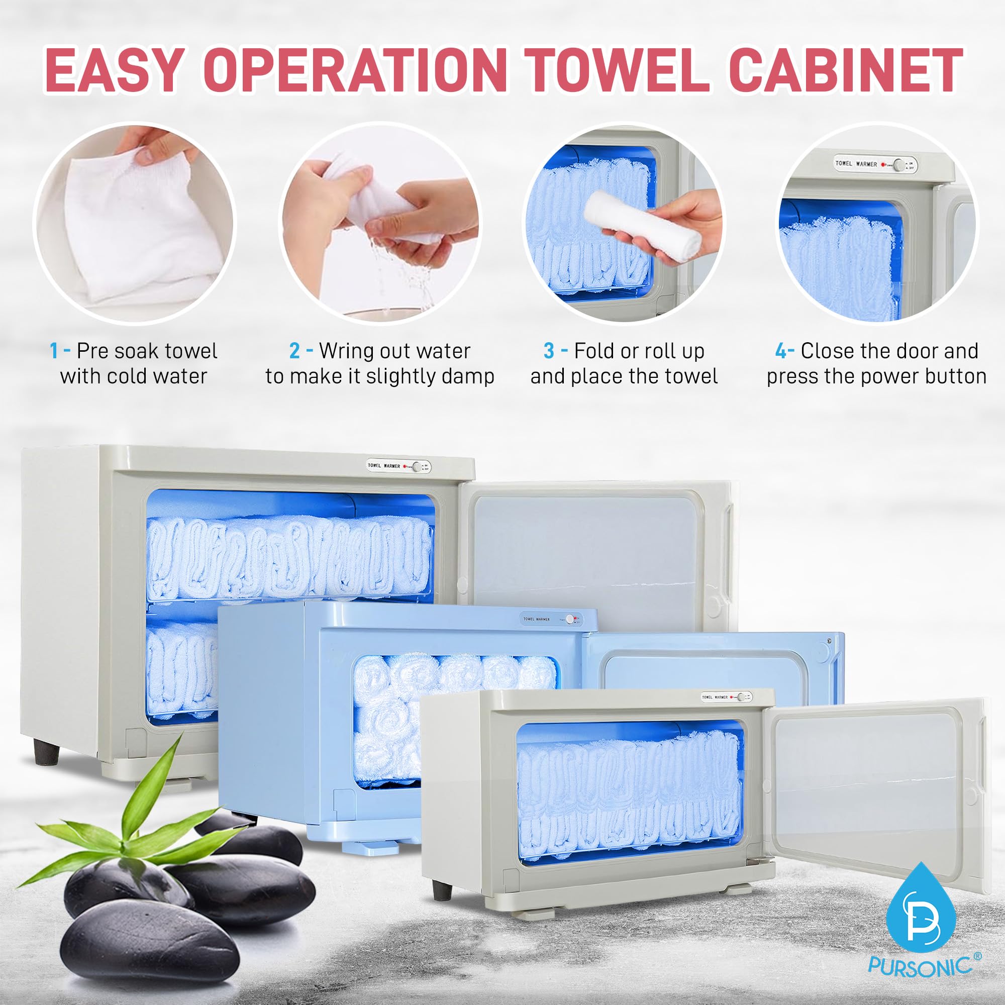 Pursonic Professional Towel Warmer with UV Sterilizer - 8L Premium Towel Warmer 360 Heating with Separate Water Tank - Aluminum Interior for Bathroom, Spa, Salon & Home (White)