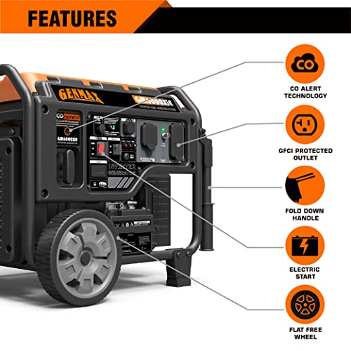 GENMAX Portable Inverter Generator, 6000W open frame Gas Powered High Speed Engine with Electric Start, Ultra Lightweight for Backup Home Use & Job Site,EPA Compliant (GM6000XiE)