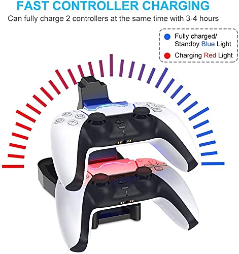 Find-MyWay PS5 Controller Charger, Dual USB Charging Station for Playstation 5 DualSense Controller Charger Charging Dock Station Stand with LED Indicator, Compatible for Sony PS5 DualSense Controller