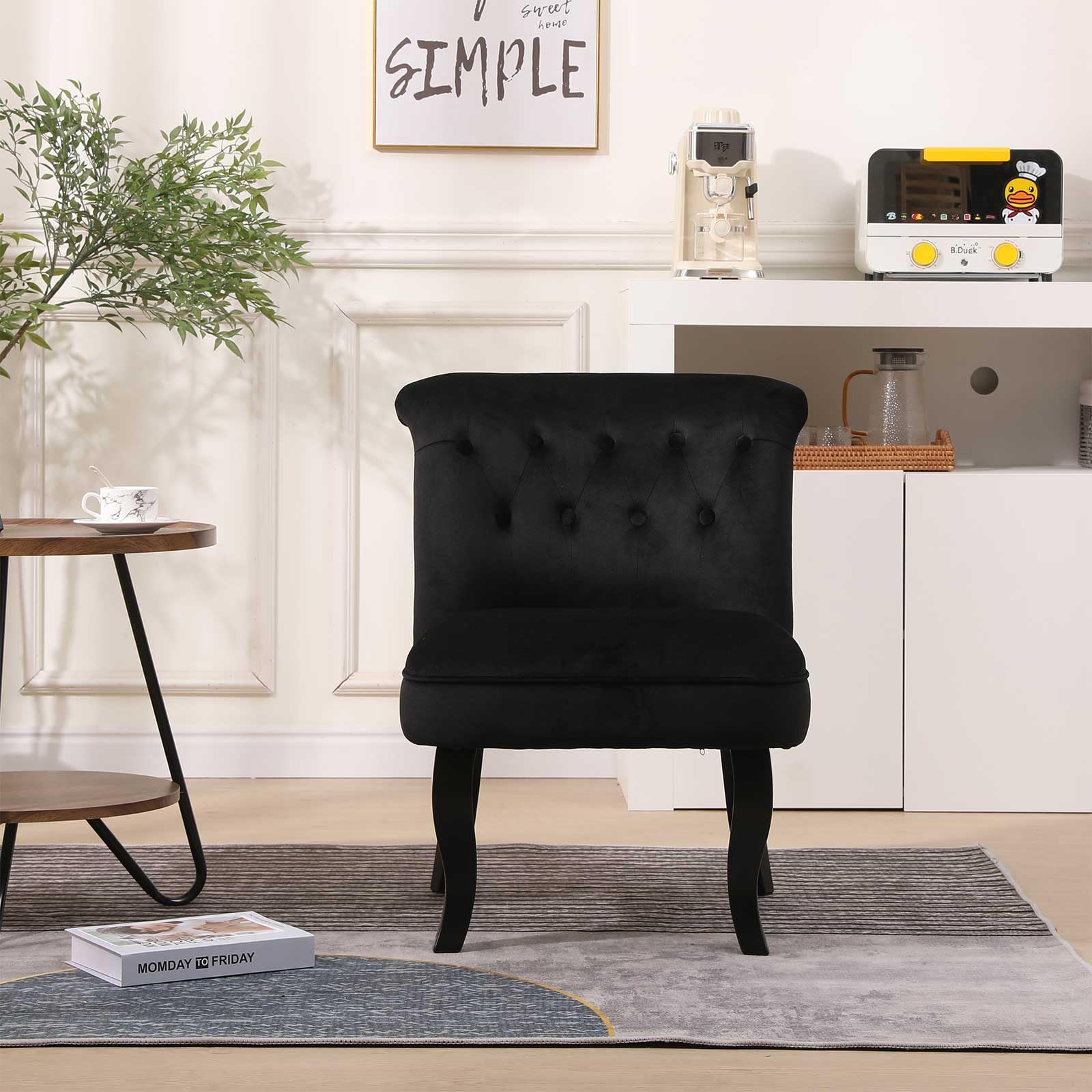 Appot AT-W1757104758 Modern Velvet Accent, Living Room, Upholstered Single Sofa with Sturdy Wood Frame Reading Chair for Bedroom, Office, Studio, Black
