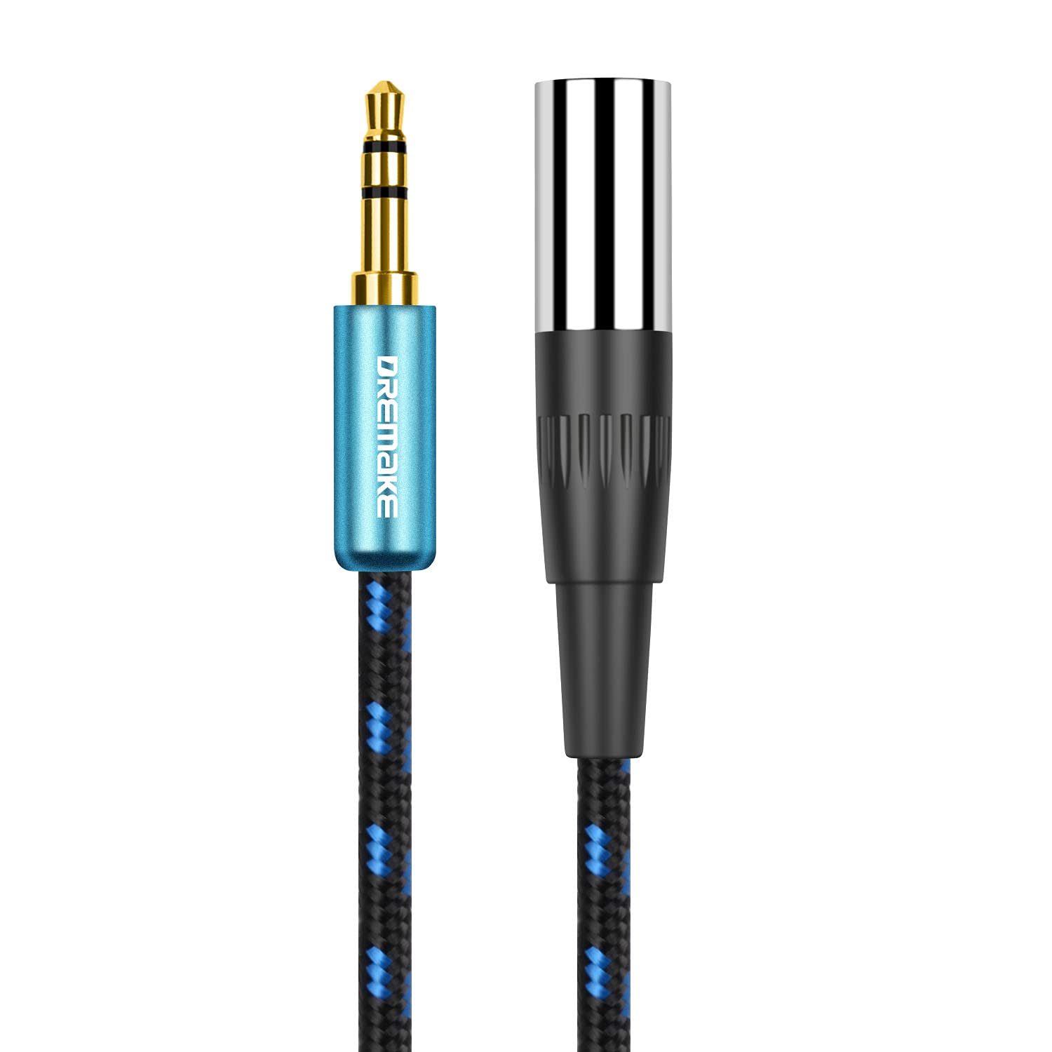DREMAKE 3-Pin Mini XLR to Jack 3.5mm Plug Stereo Audio Balanced Cable, 1/8" TRS 3.5mm Male to Mini XLR Male Adapter Cable for Cameras, Headphones, 1 Feet - Blue Tweed Braided