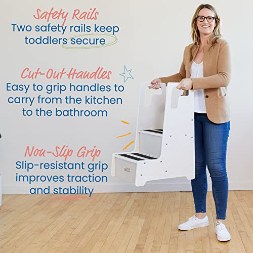 ECR4Kids Reach-Up Step Stool with Handles, Children's Furniture, White Wash