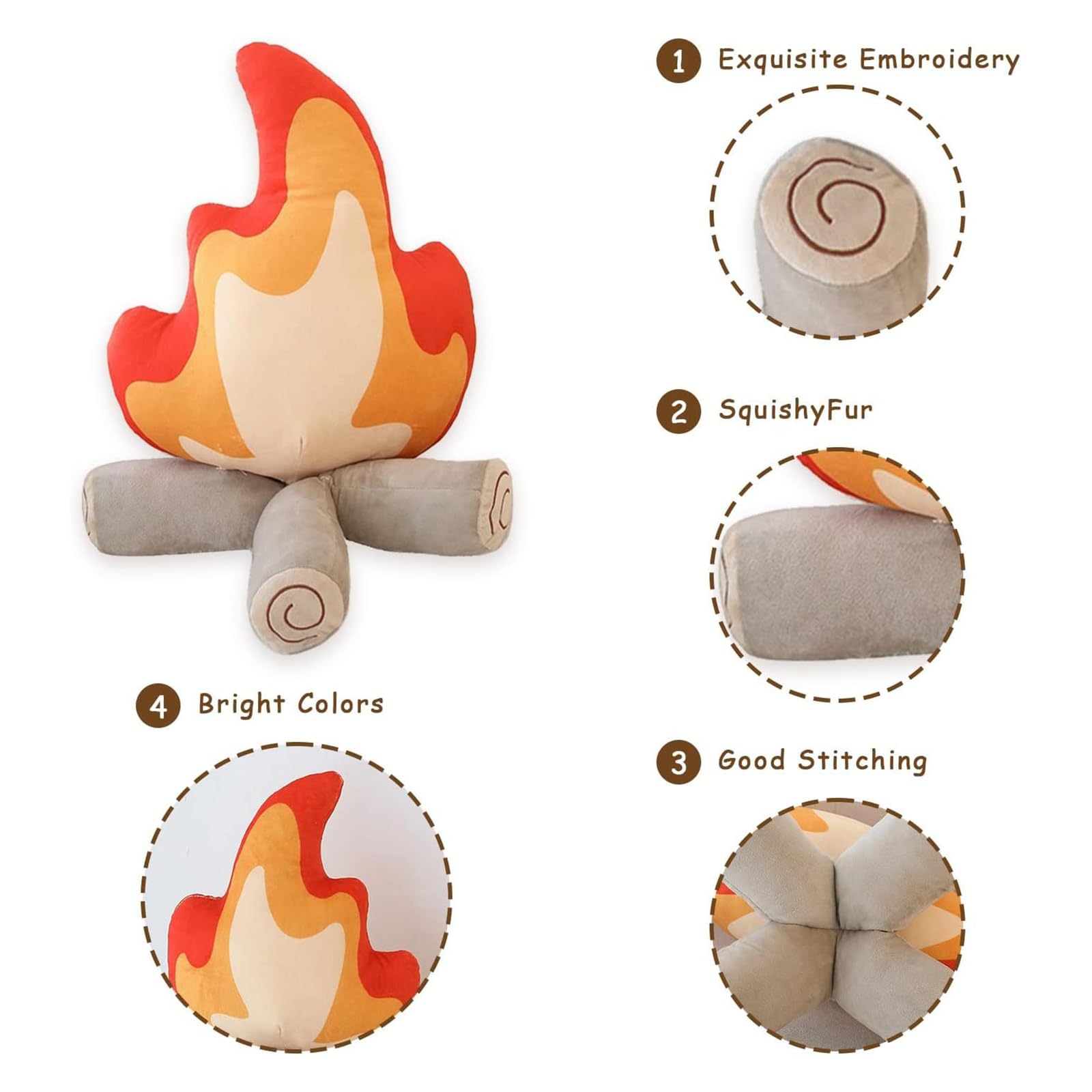 Chilifuli Funny Campfire Plush,12 in Simulation Fake Campfire Pillow, Soft Simulation Bonfire Stuffed Plushies Doll Fake Fire Firewood Plush Pillow, for Outdoor Camping Room Decor Kids Gifts (12 in)