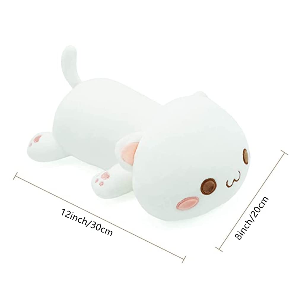 Cute Kitten Plush Toy Stuffed Animal Pet Kitty Soft Anime Cat Plush Pillow,Plush cat Doll Pillow Toys Children's (White)