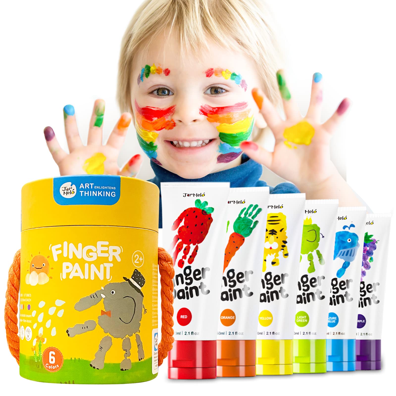 Jar Melo Safe Finger Paints for Baby Kids 3 4 5 6 7 8+Age, 2.1 fl.oz 6 Color Non Toxic Finger Painting Set for Toddler Washable Art Project Painting Preschool Travel Learning Activity Birthday Gifts…