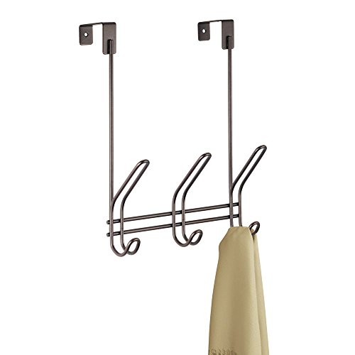 iDesign Classico Metal Over the Door Organizer, 3-Hook Rack for Coats, Hats, Robes, Towels, Bedroom, Closet, and Bathroom, 5" x 8.25" x 12.5" - Bronze