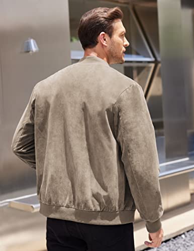 COOFANDY Mens Varsity Bomber Jacket Casual Lightweight Jackets Vintage Suede Coat, A-khaki, Large