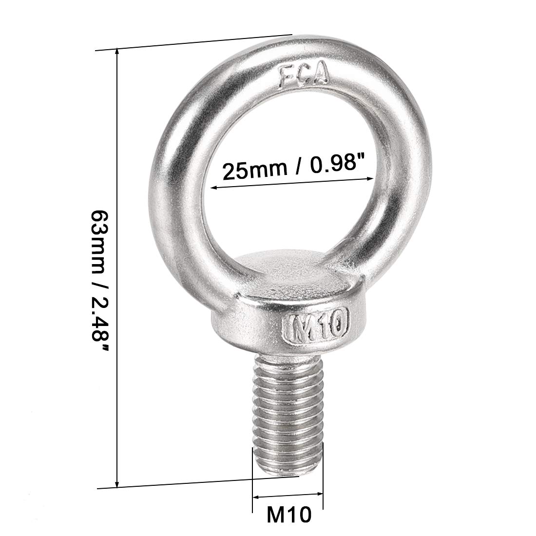 uxcell Lifting Eye Bolt M10 x 18mm Male Thread 304 Stainless Steel for Hanging, Pack of 10