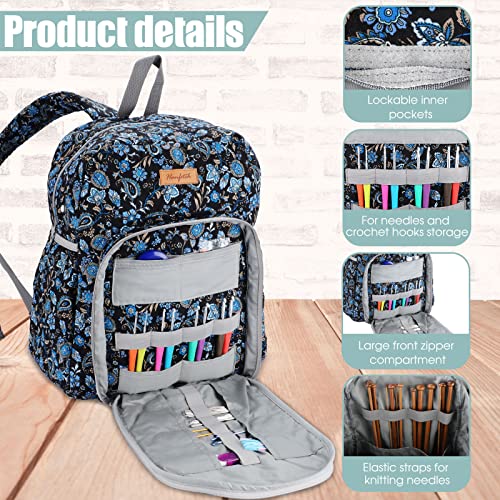 Hanfetch Yarn Storage Organizer Knitting Bag Backpack Large Size with Grommets Portable Crochet Bag Yarn Keeper for Yarn Skeins, Crochet Hooks, Knitting Needles and Other Accessories (Paisley)