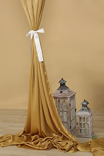 Cytdkve 2 Panels 4.8 Feet x 10 Feet Deep Gold Velvet-Like Wedding Backdrop Curtain Drapes, Silky Soft Window Curtains Panels for Wedding Ceremony Birthday Party Decorations