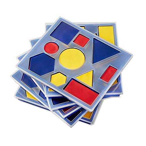 hand2mind Plastic Attribute Blocks Classroom Kit, Geometry Set, Preschool Learning, Manipulatives for Preschool, Montessori Math, Shapes for Toddlers, Home Schooling Materials Pre-K (Set of 6 Trays)