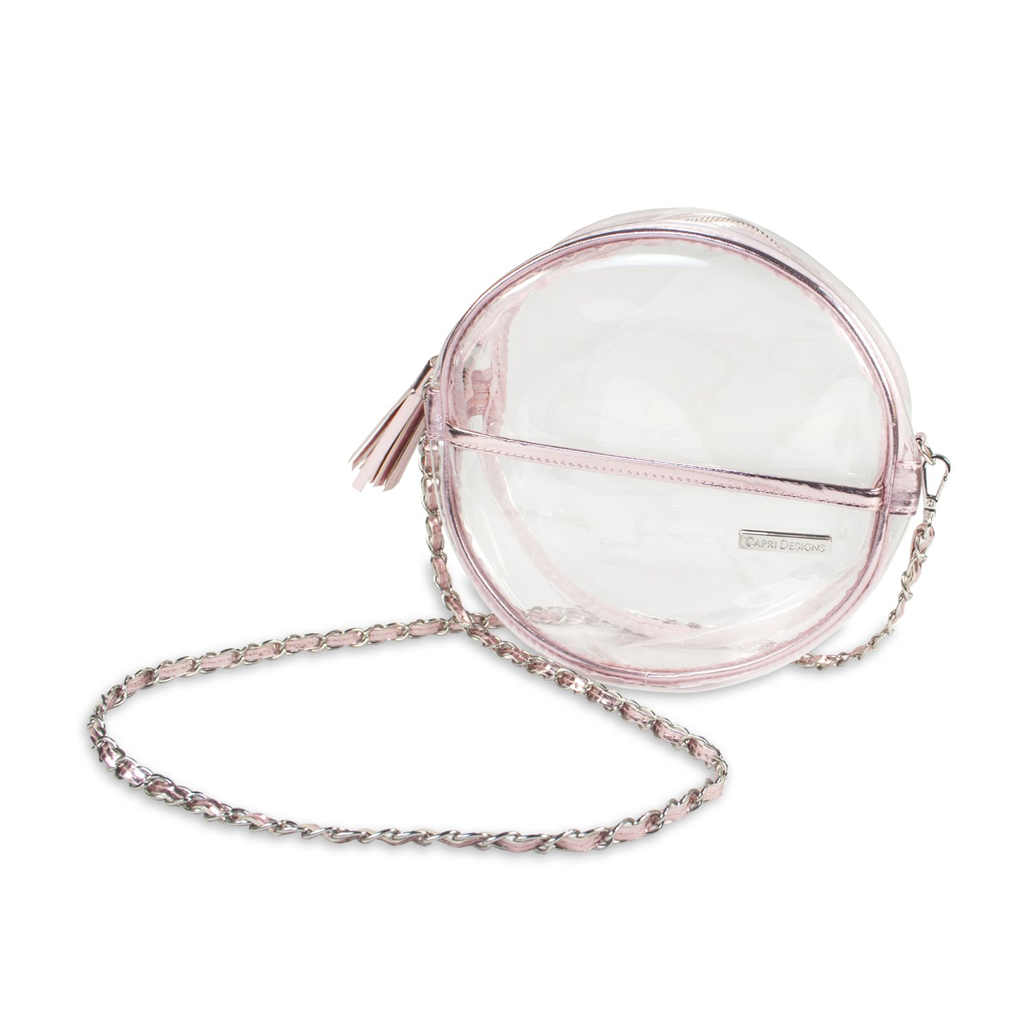 Capri Designs Clear Canteen Crossbody Purse, Round Stadium Approved Bag for Women, Transparent, Rose Gold