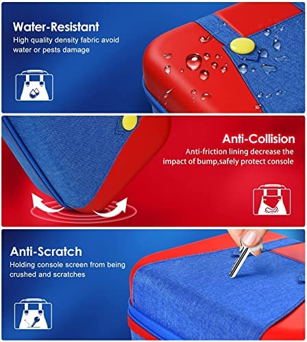 iVoler Carrying Storage Case for Nintendo Switch/Switch OLED Model,Portable Travel All Protective Hard Messenger Bag Soft Lining 18 Games for Switch Console Pro Controller & Accessories Red+Blue