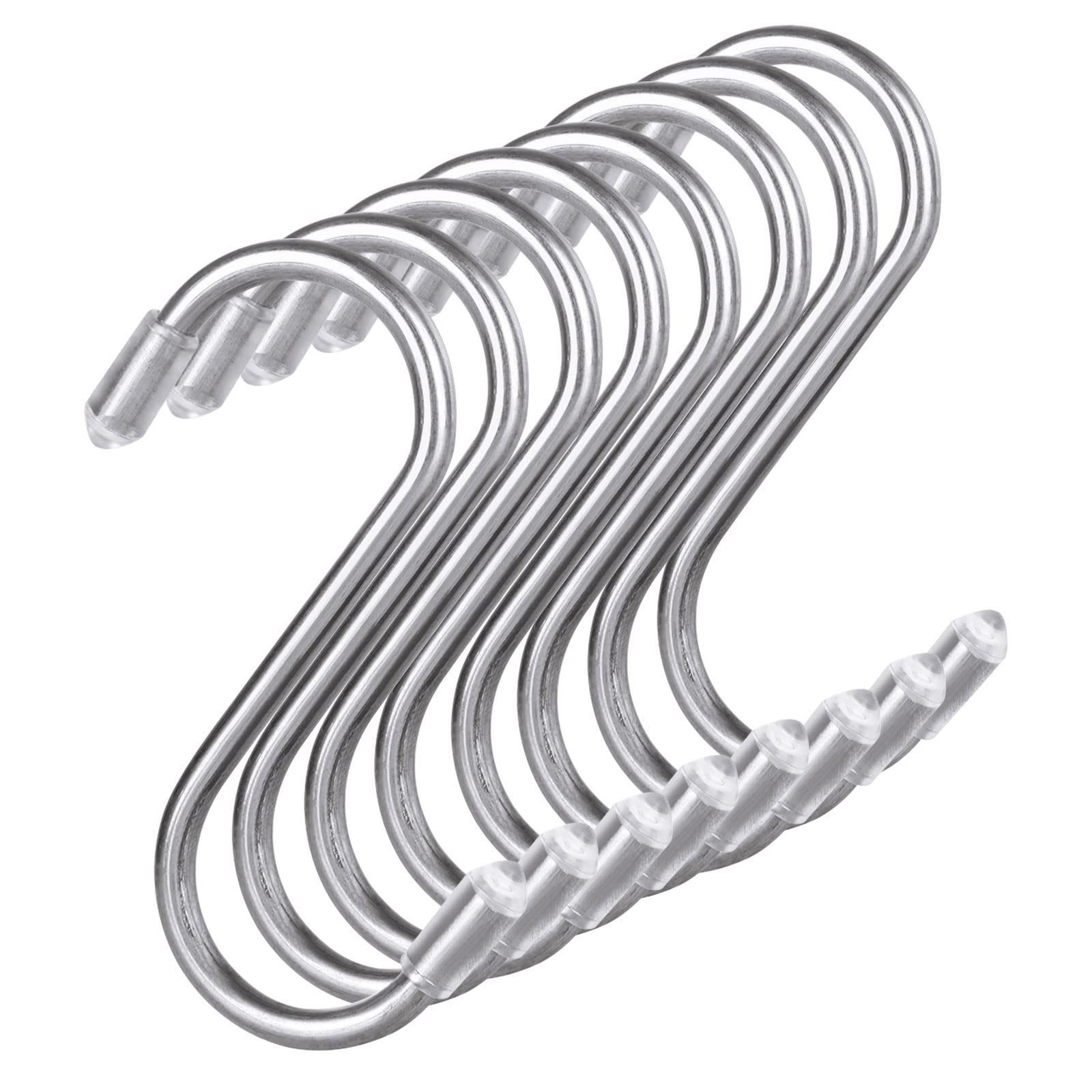 DAJAVE 100 Pack S Hooks for Hanging, 2.5 Inch Heavy Duty S Hook with Plastic Caps, Stainless Steel Small S Hanging Hangers Hooks for Hanging Kitchen Pans, Pots, Cups, Clothes, Bags