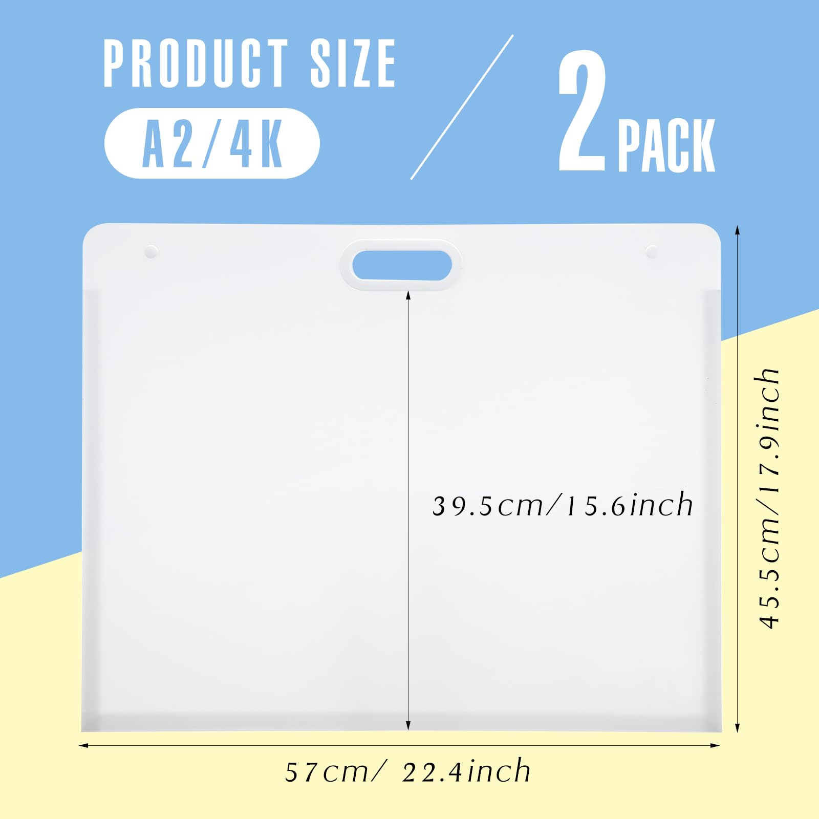 Chinco 2 Pieces Plastic Art Portfolio Large Art Portfolio Folder for Artwork Art Portfolio Case with Handles Waterproof Art Storage for Kids Teachers Artwork Keepsakes Poster(4 K)