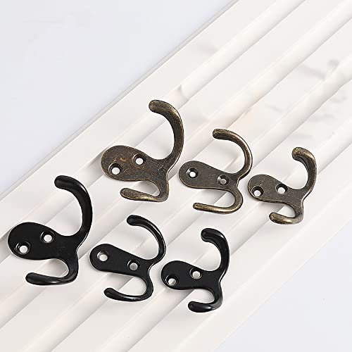 GDFYMI Coat Hooks Hardware, Double Hooks for Hanging Coats Wall Mounted Towel Hooks with Screws (Black,10 Pcs)