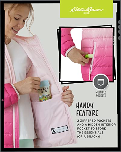 Eddie Bauer Kids' Jacket - CirrusLite Weather Resistant Down Coat for Boys and Girls - Insulated Quilted Bubble Puffer (3-20), Size 14-16, Blush