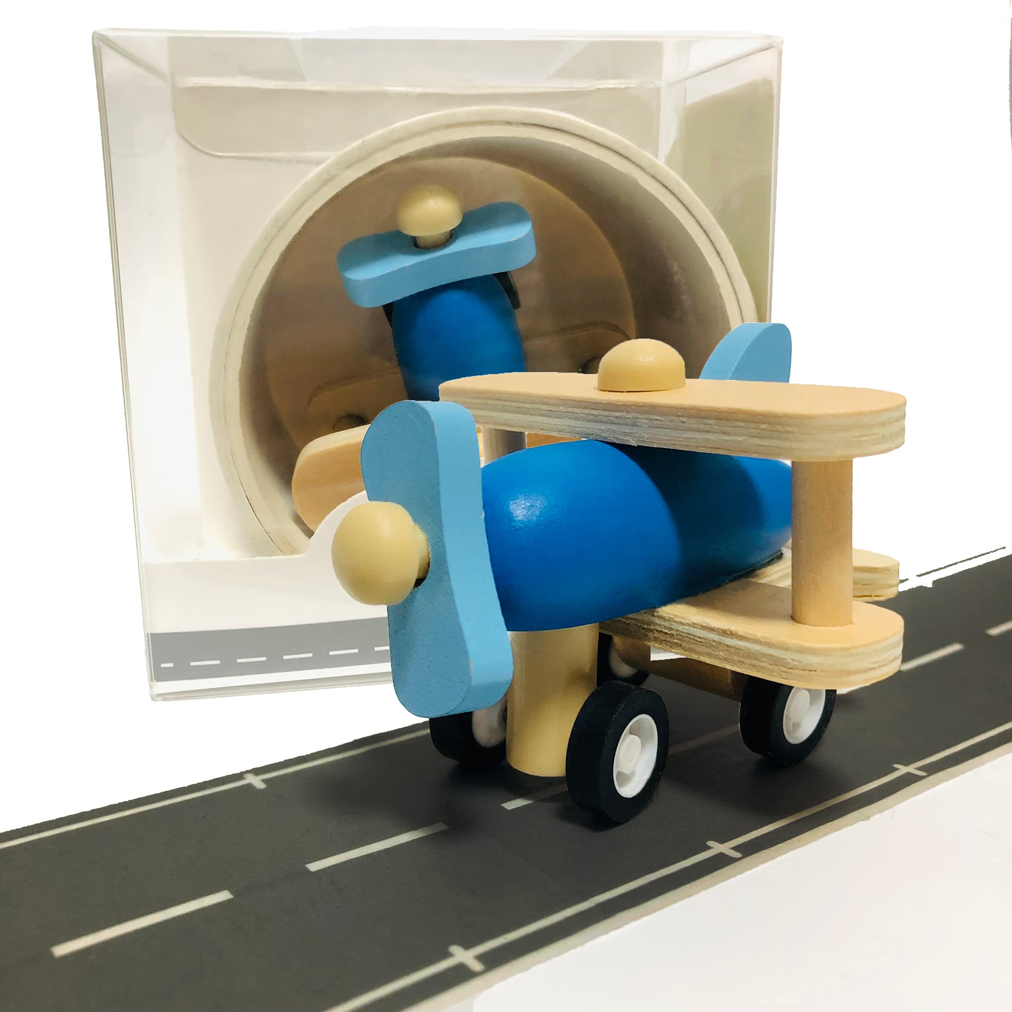 Lecelzie Wooden Toys Toddler Airplanes Toys with Road Track Tape Activities Fine Motor Skills Mini Wooden Airplane Toys for 1-2-3-4 Year Old Boys Girls Kids Party Favors Gift Push and Pull Plane Toys