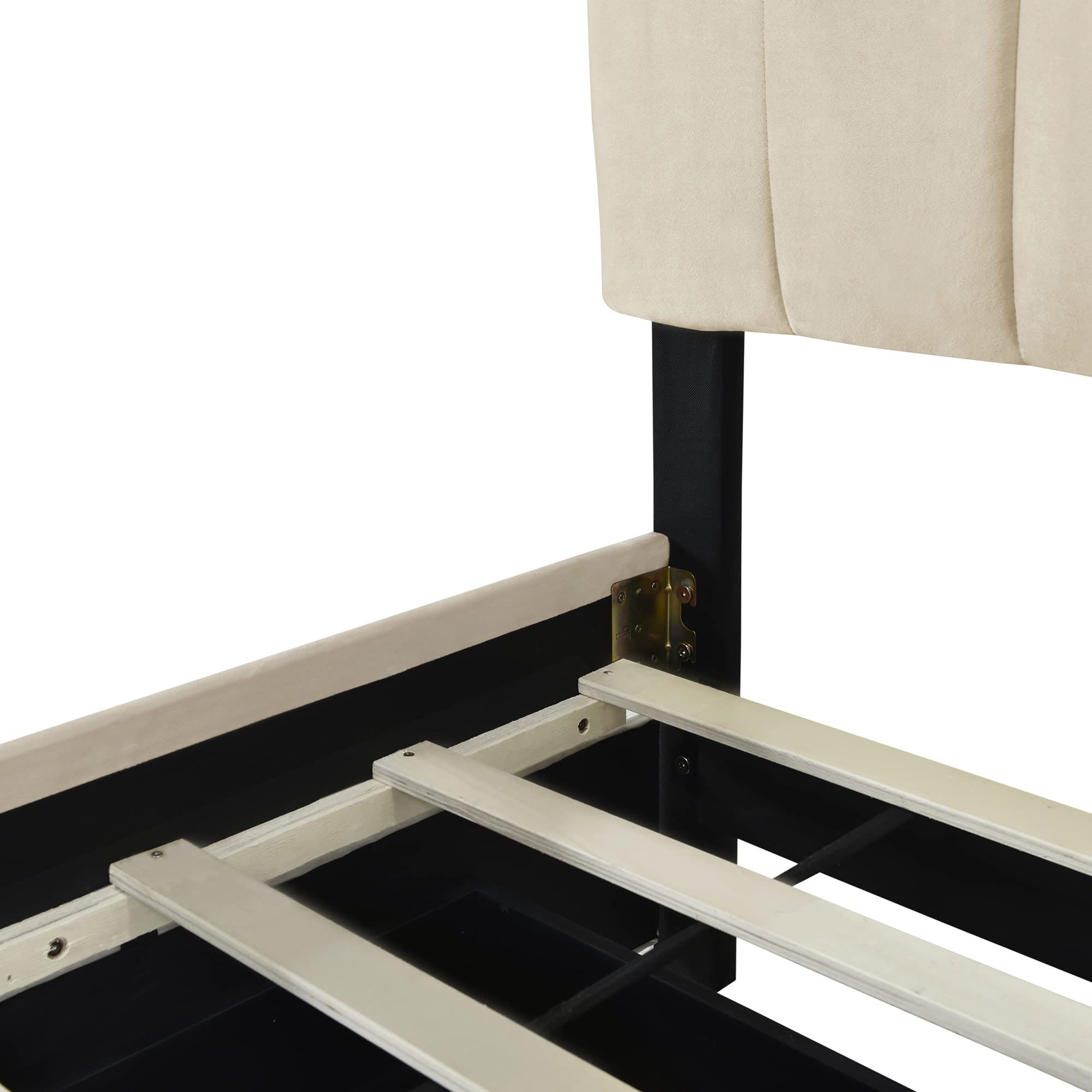Bellemave Queen Size Upholstered Bed Frame with 2 Drawers & 1 Twin XL Trundle, Velvet Platform Storage Bedframe Mattress Foundation, Queen Trundle Bed Frame,Wooden Slats Support (Beige)