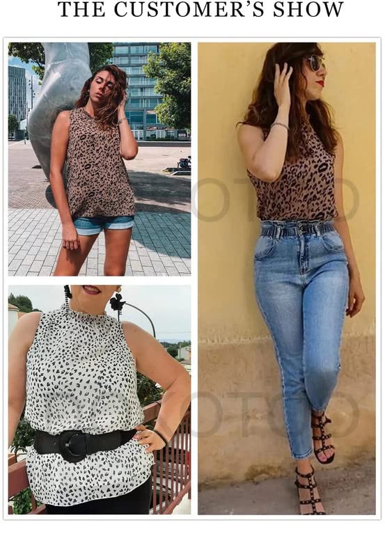 Dokotoo Womens Fashion Summer Casual Sleeveless Basic Shirts Plus Size Halter High Neck Leopard Print Loose Fit Tunic Tank Top Blouses Tee Vest Green X-Large