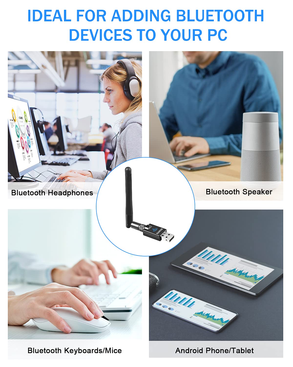 Long Range USB Bluetooth Adapter for PC USB Bluetooth Dongle Wireless Bluetooth Adapter for Headphones Speakers, 328FT / 100M,5.0 Bluetooth Transmitter Receiver for Windows 10/8 / 8.1/7