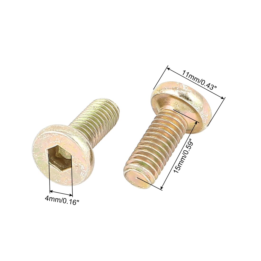 uxcell M6 x 15mm Threaded Hex Socket Head Cap Screws Bolts Bronze Tone 6 Pcs