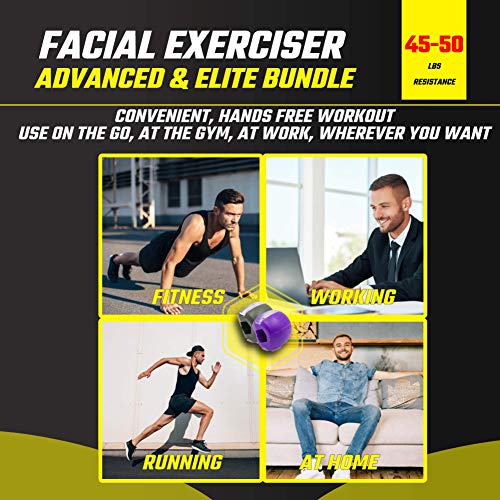 Jawzrsize Pop N Go and Custom Fit Jaw Enhancer Bundles- Jaw, Face, and Neck Exerciser and Toner (Custom Fit Advanced & Elite Bundle, Purple & Green)