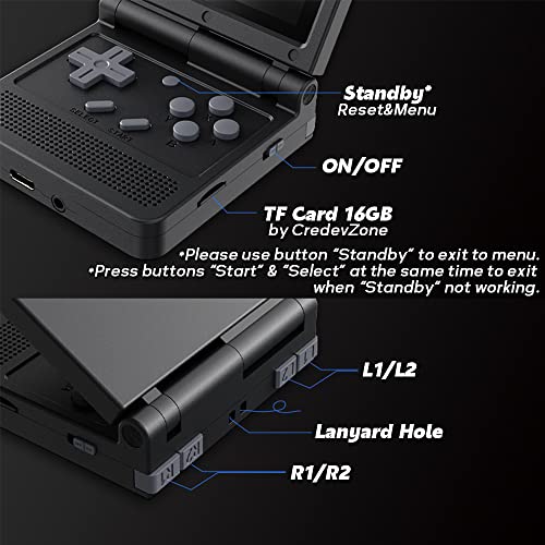 CredevZone V90 Handheld Game Console 3 inch Retro Clamshell Games Consoles Built-in Rechargeable Battery Portable Style Flip Hand Held Game Video Consoles System Black 64GB