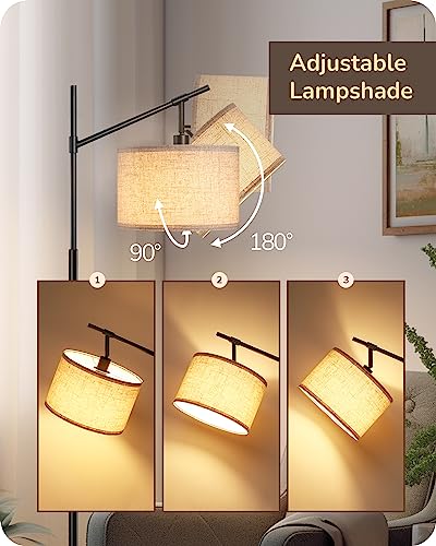 EDISHINE Modern Dimmable Floor Lamp, 63.8" Standing Lamp with Remote Control, E26 Socket, ACR Floor Lamp with Beige Shade for Bedroom, Living Room, Office, LED Bulb Included (Black)